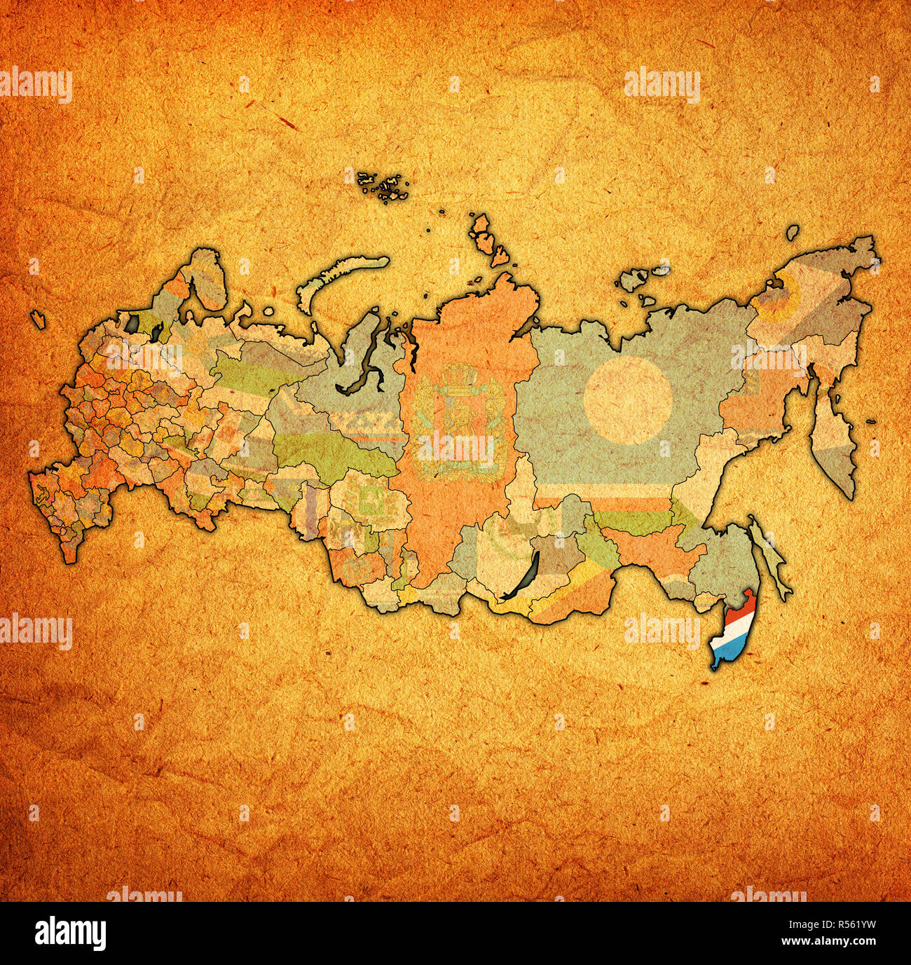 emblem of primorsky krai on map with administrative divisions and ...