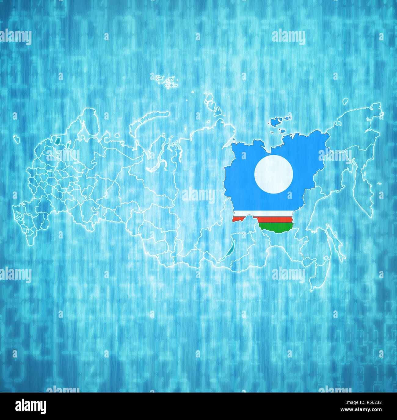 emblem of sakha republic on map with administrative divisions and ...