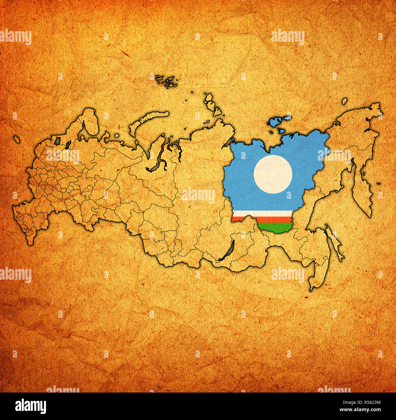 emblem of sakha republic on map with administrative divisions and ...