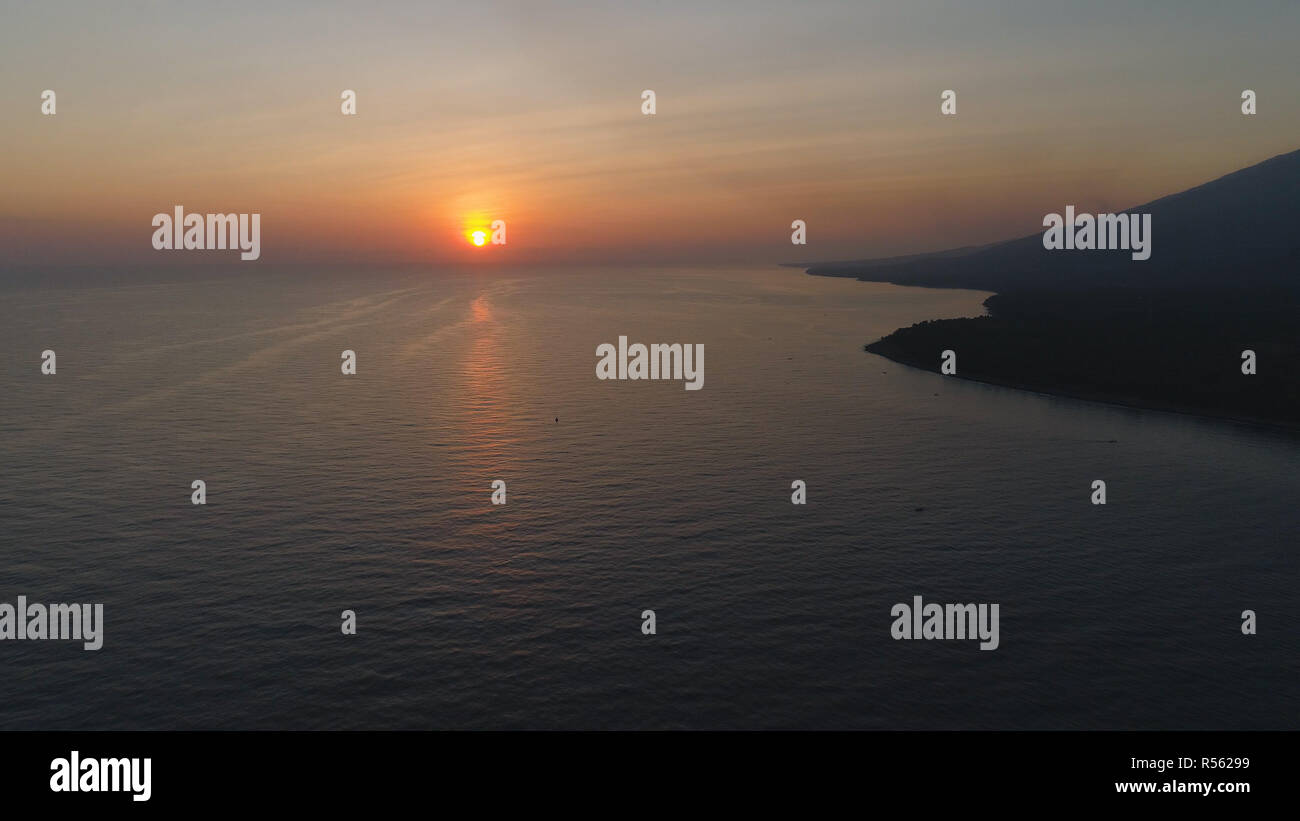 aerial view sunrise over ocean. seascape colorful sunrise over sea at ...