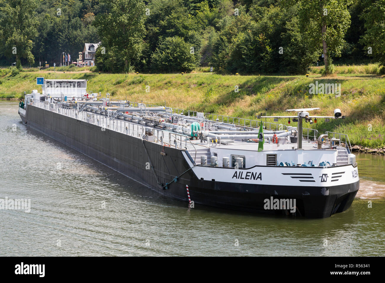 Müden, Germany. Ailena, an Inland Motor Tanker Carrying Liquid Cargo ...
