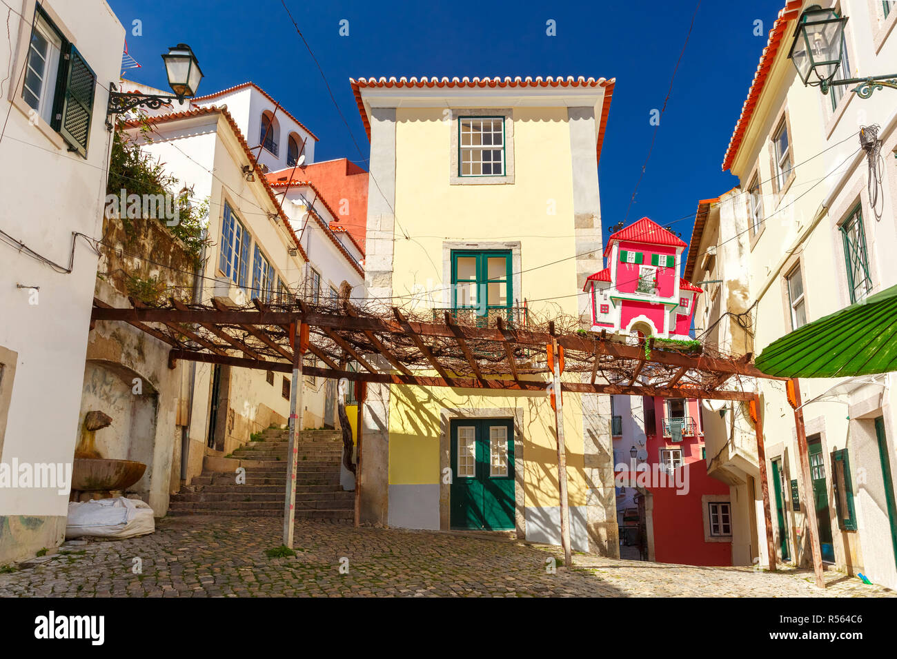 Spring typical Lisbon street, Portugal Stock Photo - Alamy