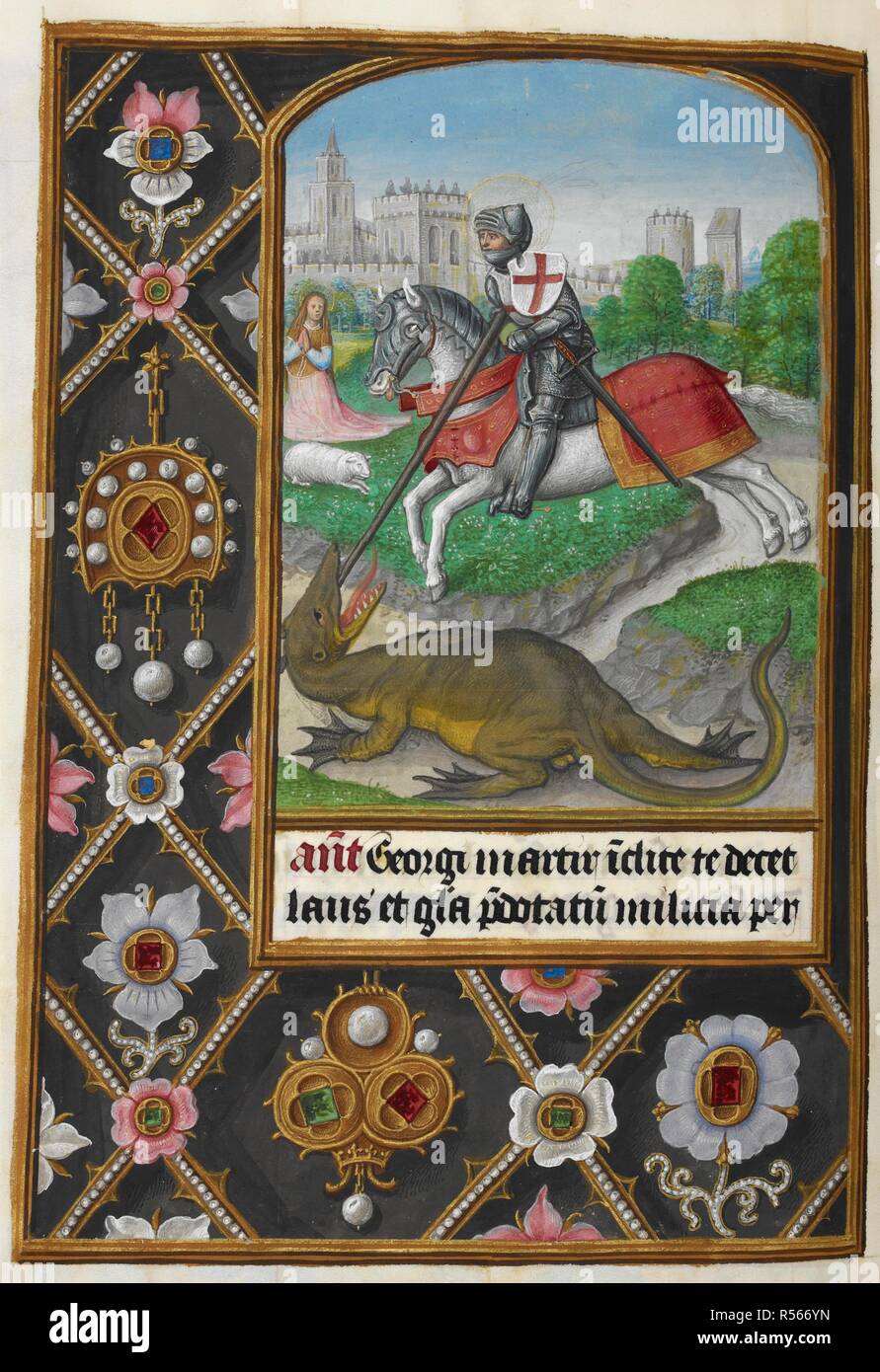 Commemorations of Saints. St George in armour, on horseback, killing ...