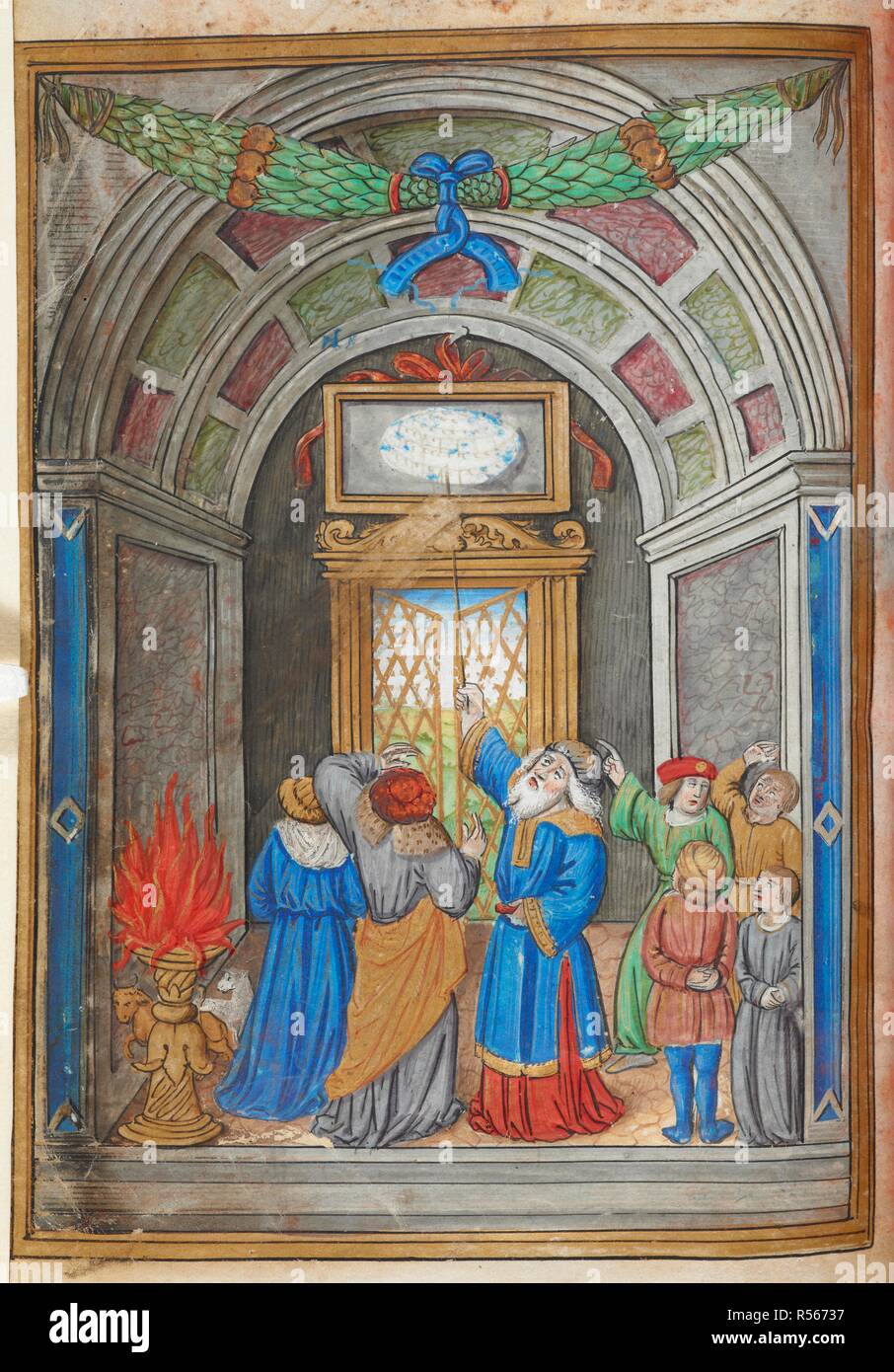 Miniature of Cebes and an old man pointing to the Tabula Cebetis ...