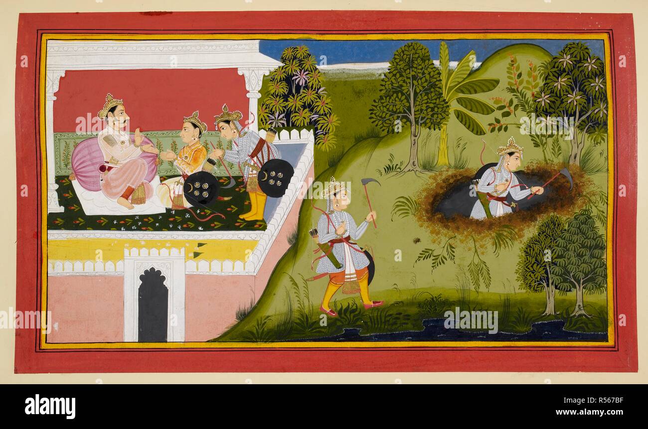 Anshuman looks for the horse. Ramayana, Bala Kanda. Udaipur, 1712. King ...