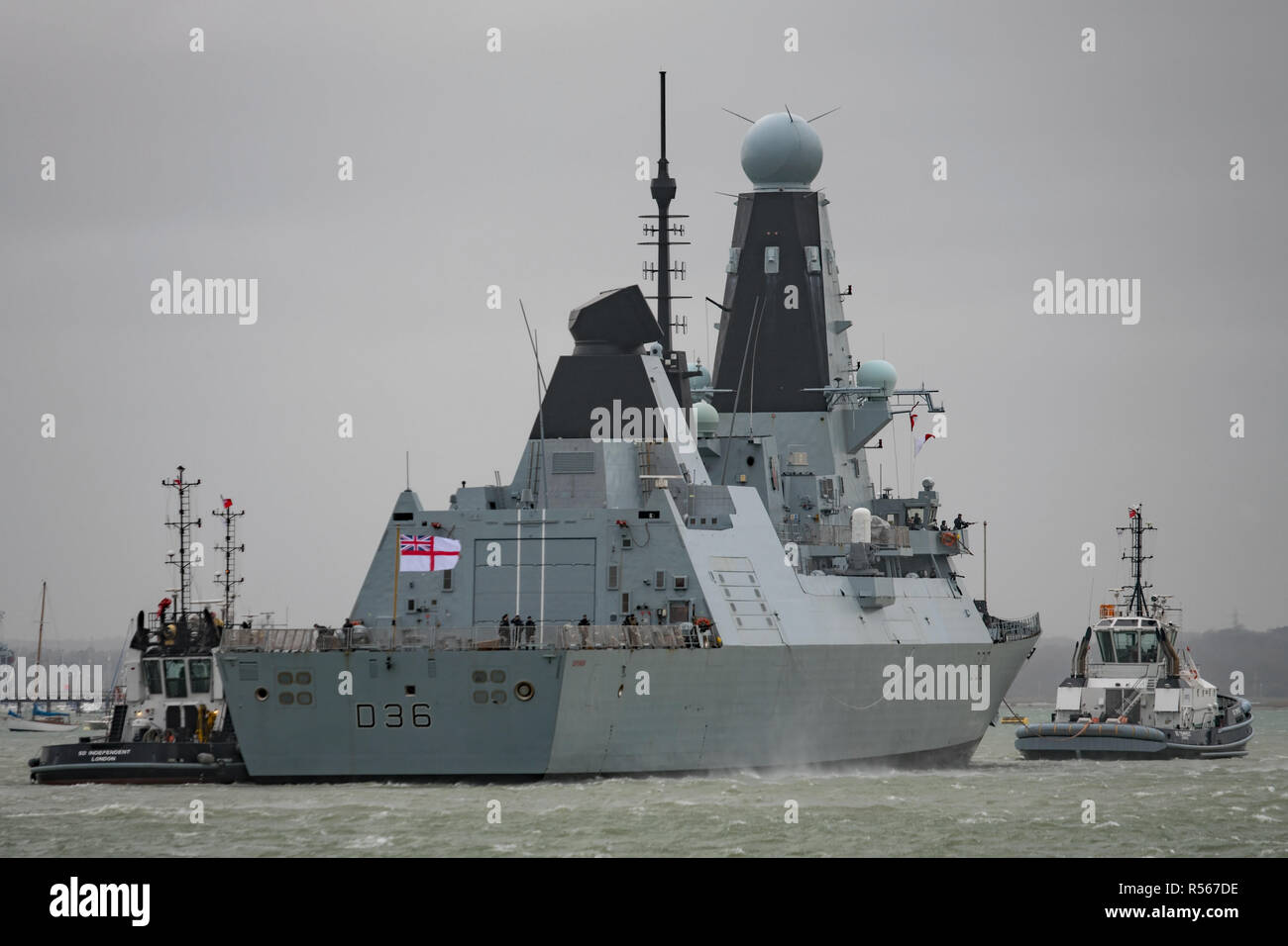 The British Royal Navy warship, HMS Defender (Type 45 destroyer) being ...