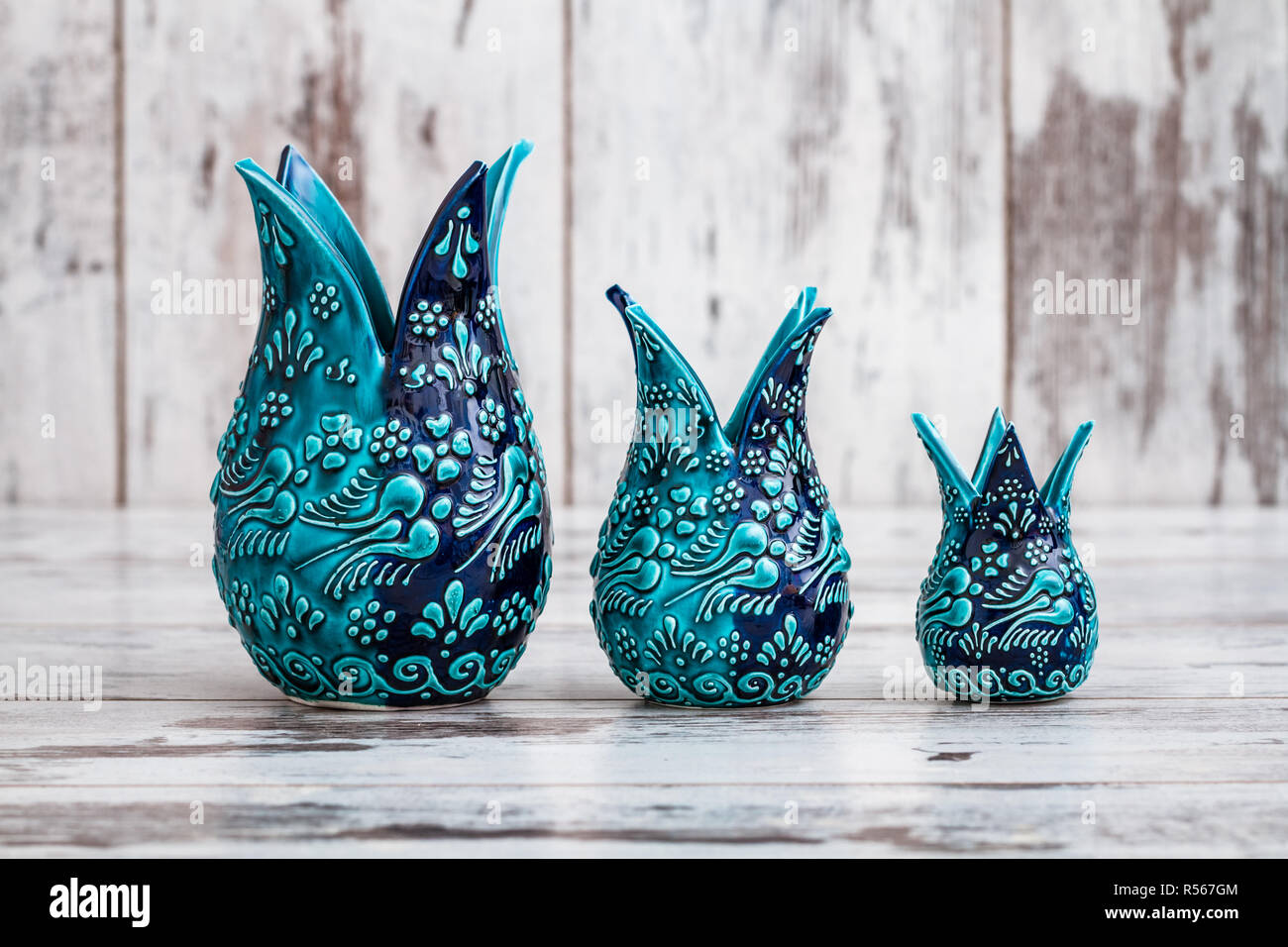 Turkish Handmade Symbolic Ceramic Figurines on White Wooden Background ...