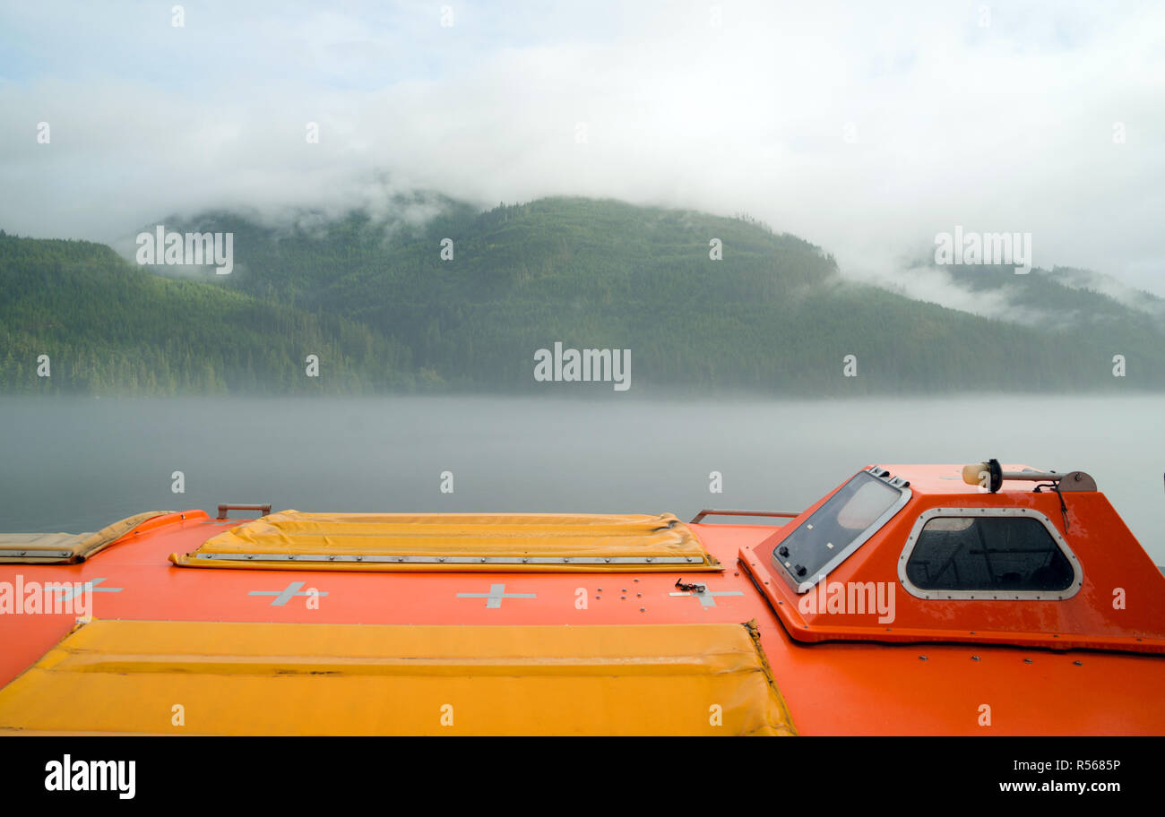 Orange Lifeboat Inside Passage Sea Ocean Liner Cruise Stock Photo - Alamy