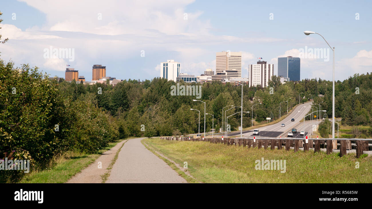 Anchorage Alaska Daytime Downtown City Skyline Bike Path Highway Stock ...