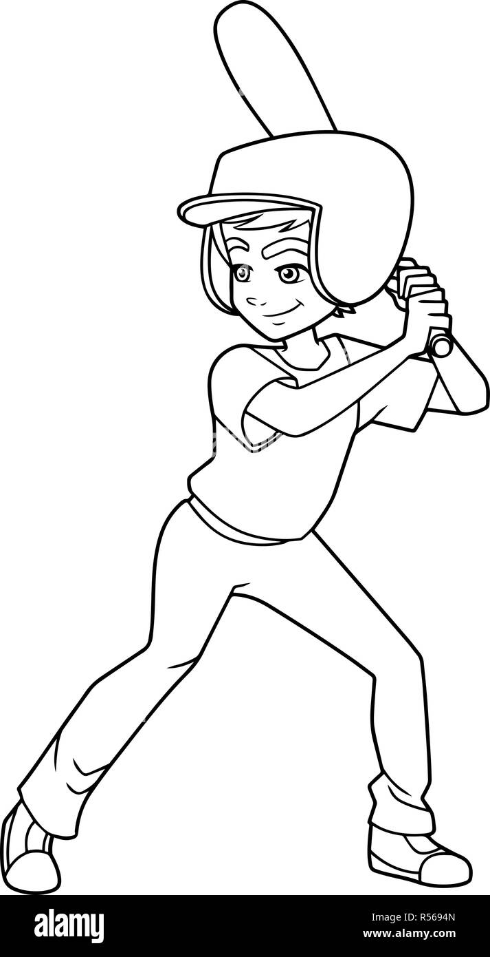 Cartoon illustration boy playing baseball hi-res stock photography and ...