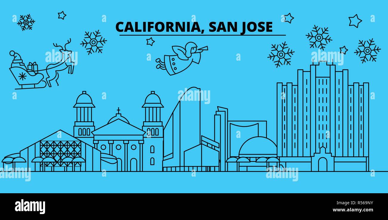 United States, San Jose winter holidays skyline. Merry Christmas, Happy ...