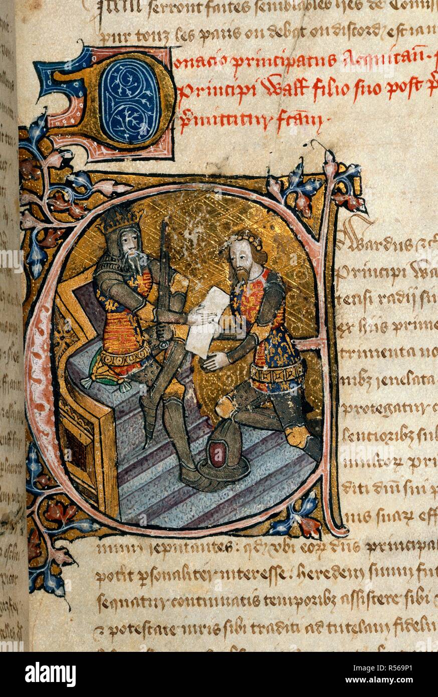 (Detail) Initial E: King Edward III granting the Black Prince the ...