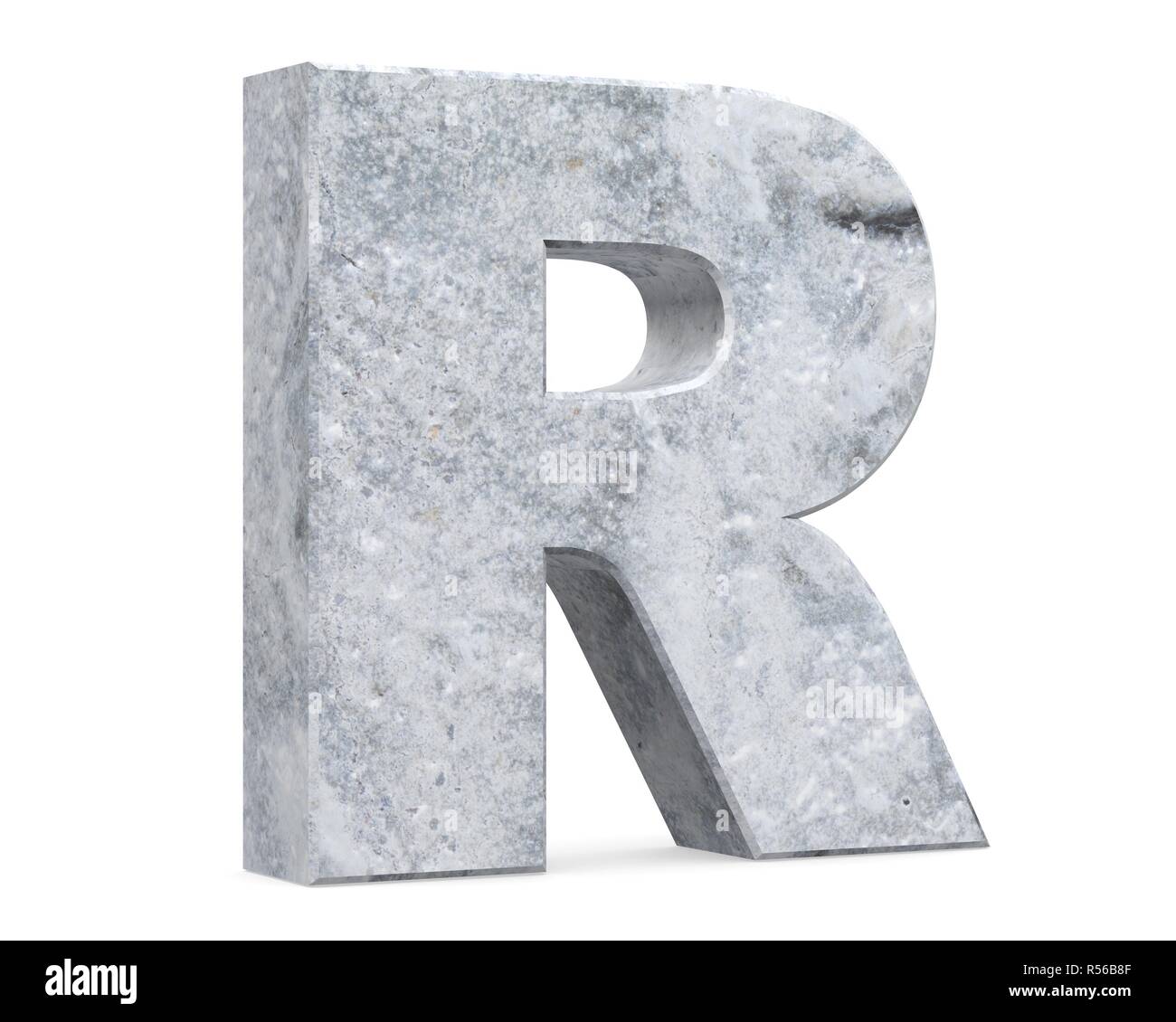 Concrete Capital Letter - R isolated on white background . 3D render ...