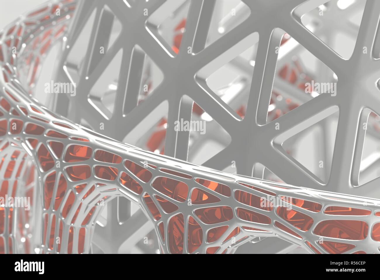 Abstract 3d rendering concept of high poly architecture with steel and ...