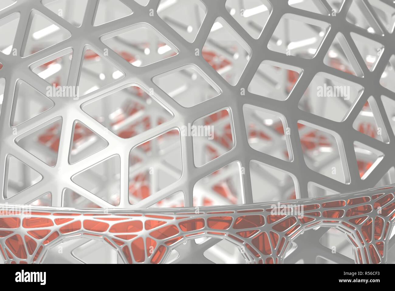 Abstract 3d rendering concept of high poly architecture with steel and ...