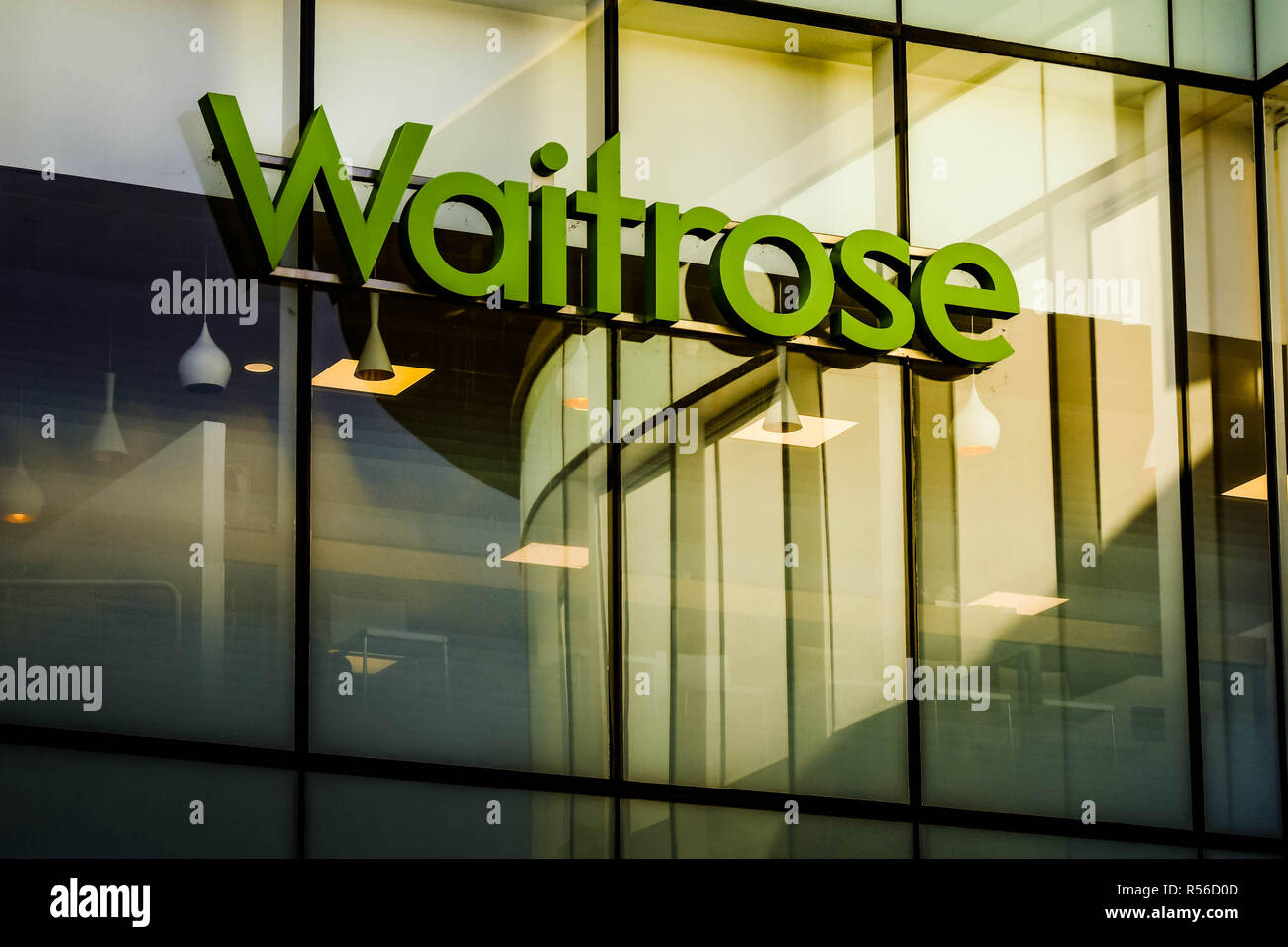 WINDSOR, ENGLAND - NOVEMBER 2018: Large sign on the exterior glass ...