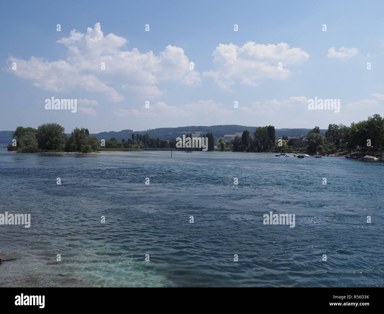 Beautiful Rhine River landscape in european STEIN am RHEIN town in ...