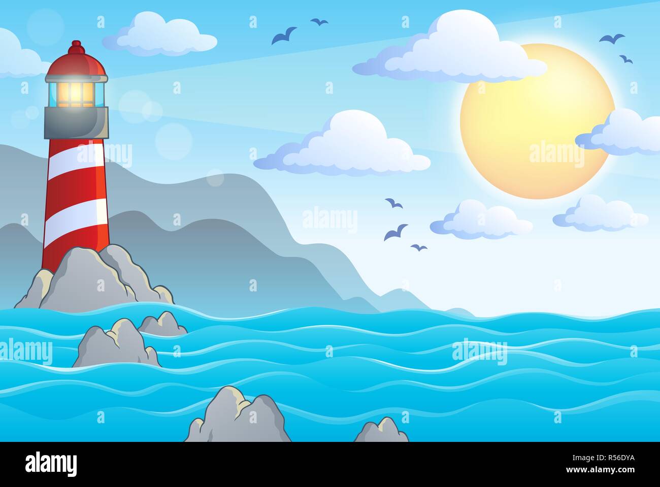 Seascape with lighthouse theme 1 Stock Photo - Alamy