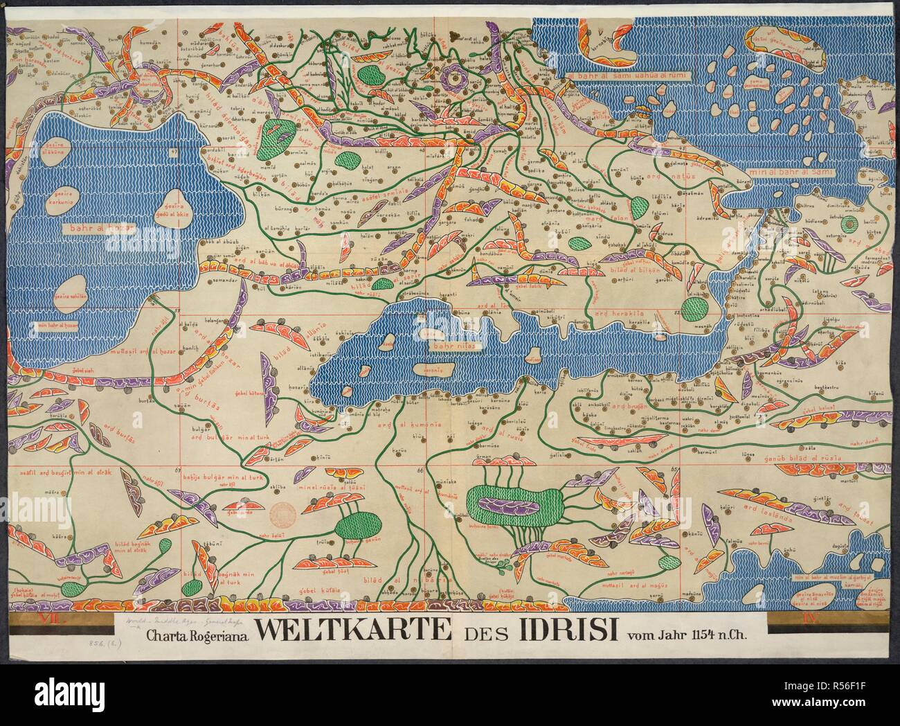 World map. Charta Rogeriana--Weltkarte des Idrisi--vom Jahr 1 ...