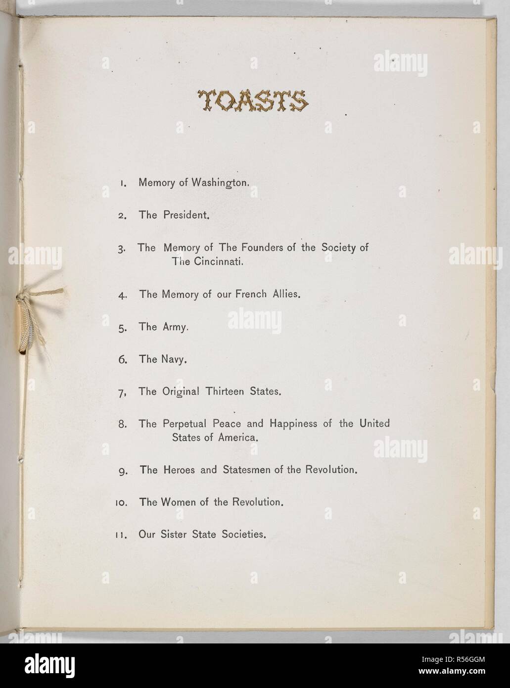 Toasts menu for a dinner held by the state society of the Cincinnati of ...