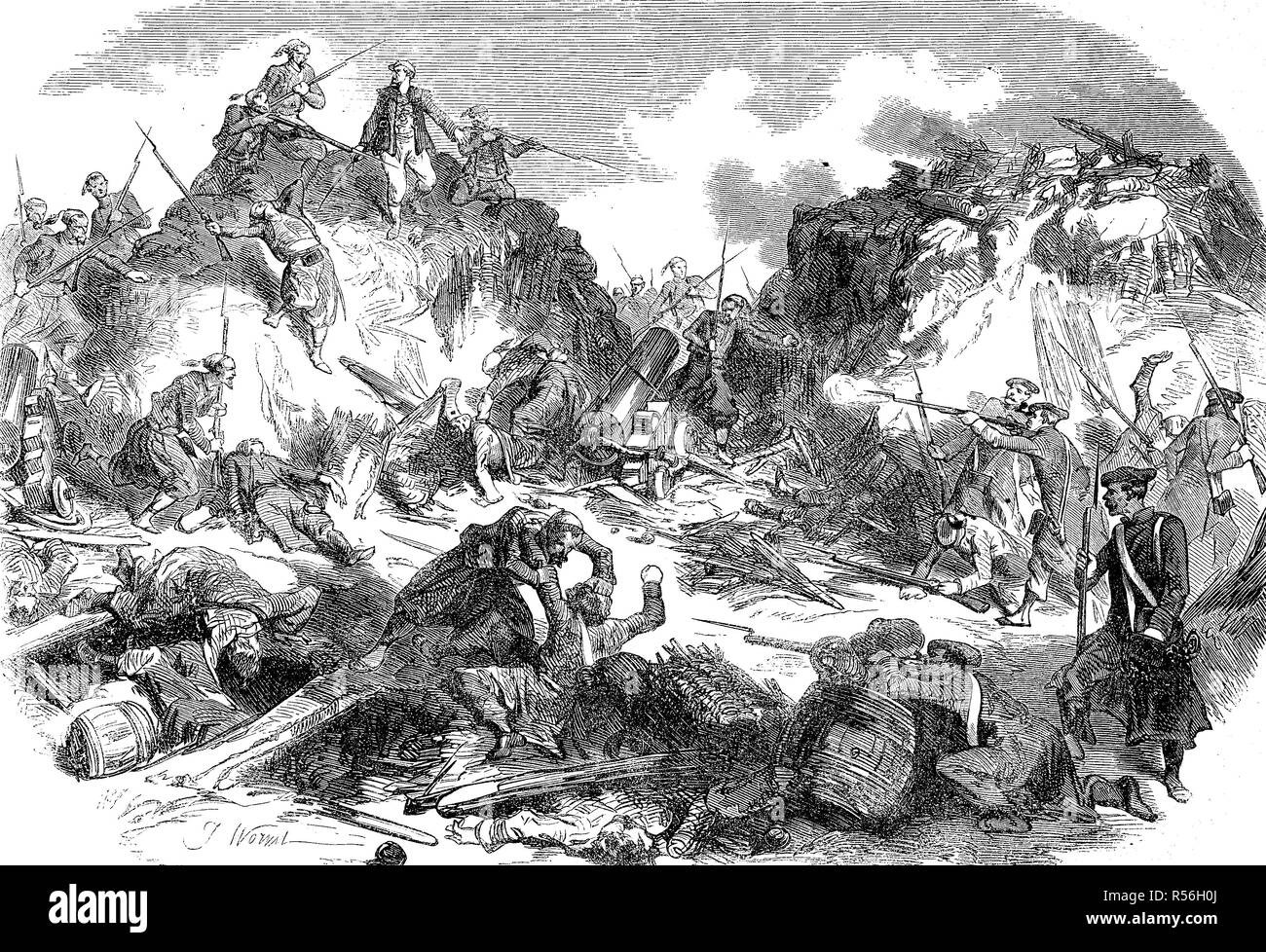 Crimean War 1853-1856, conquest of a Russian military battery, woodcut ...
