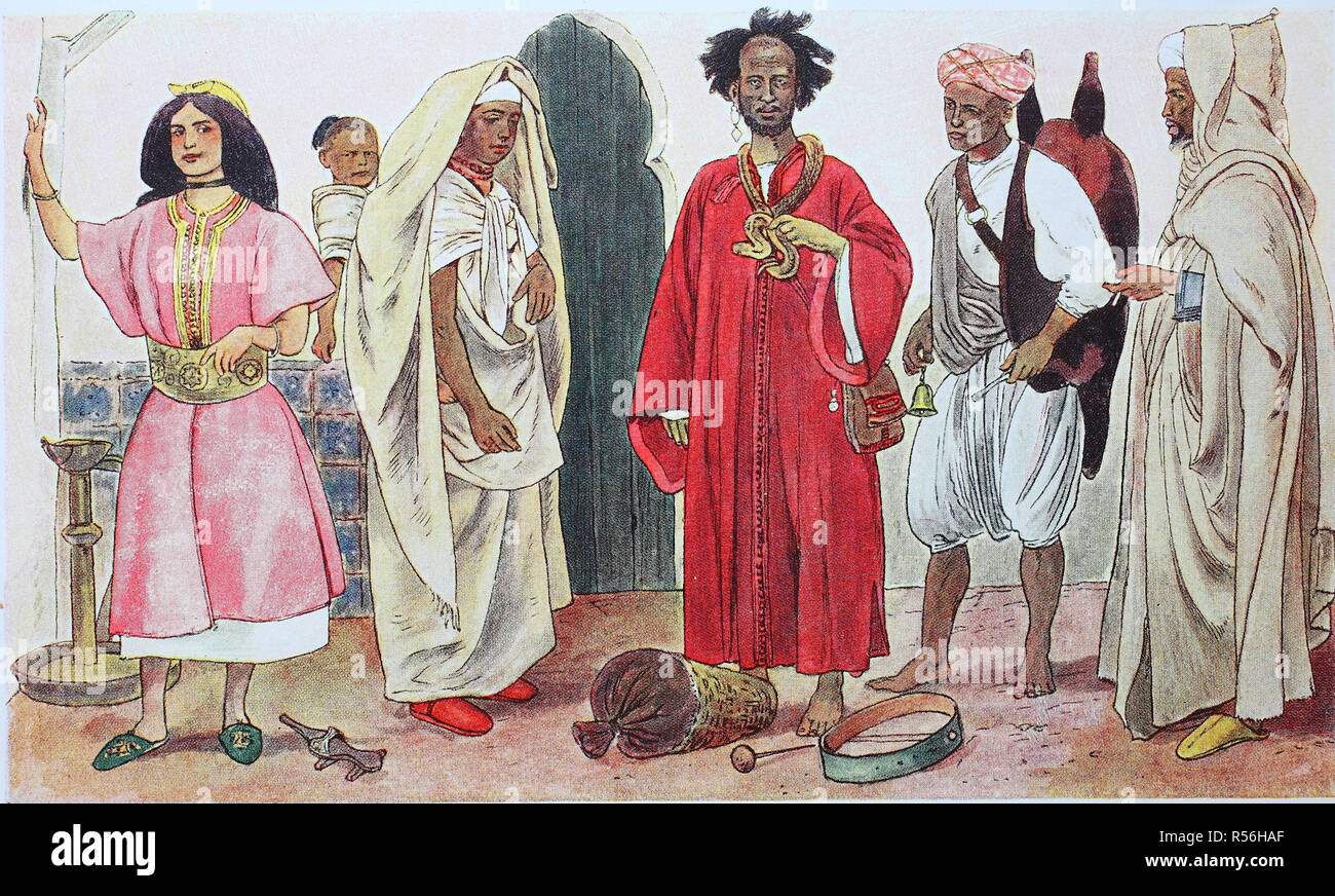 Clothing, fashion in Morocco, about 19th century, illustration, Morocco ...