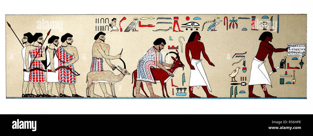 Wall paintings in the tomb of Nomarch Chnumhotep II, ca. 1870 BC, two ...