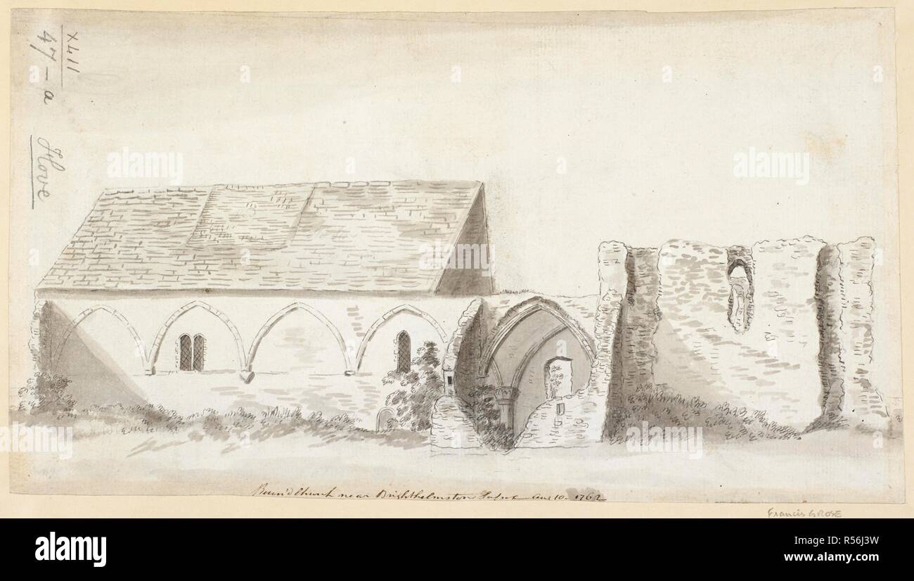 A monochrome view of a ruined church at Hove, near Brighton. Ruin'd ...