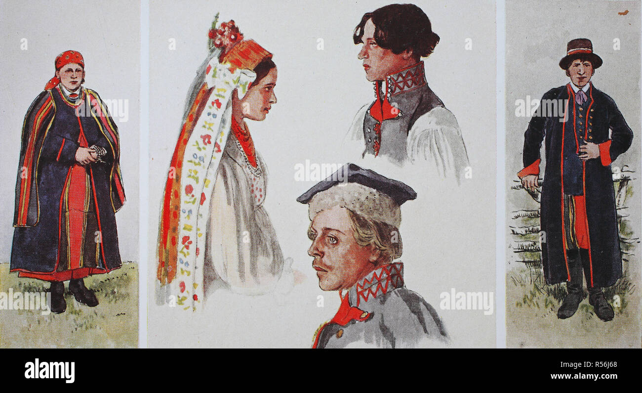 Fashion, historical clothes, folk costumes in Poland, around the 19th ...