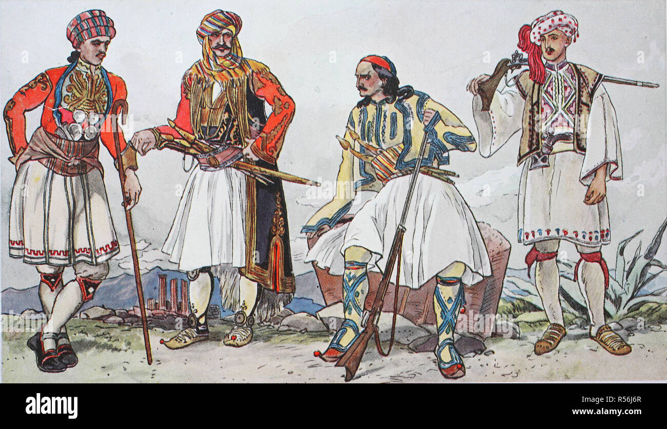 Fashion, historical clothes, folk costumes in Greece around 1825-1830 ...