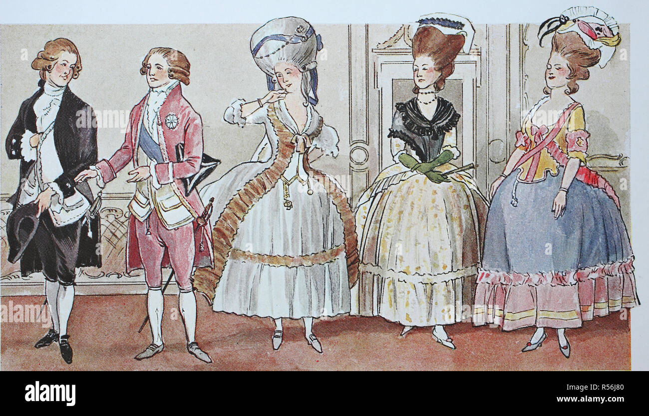 Fashion, clothing, folk costumes in France at the time of Louis XVI ...