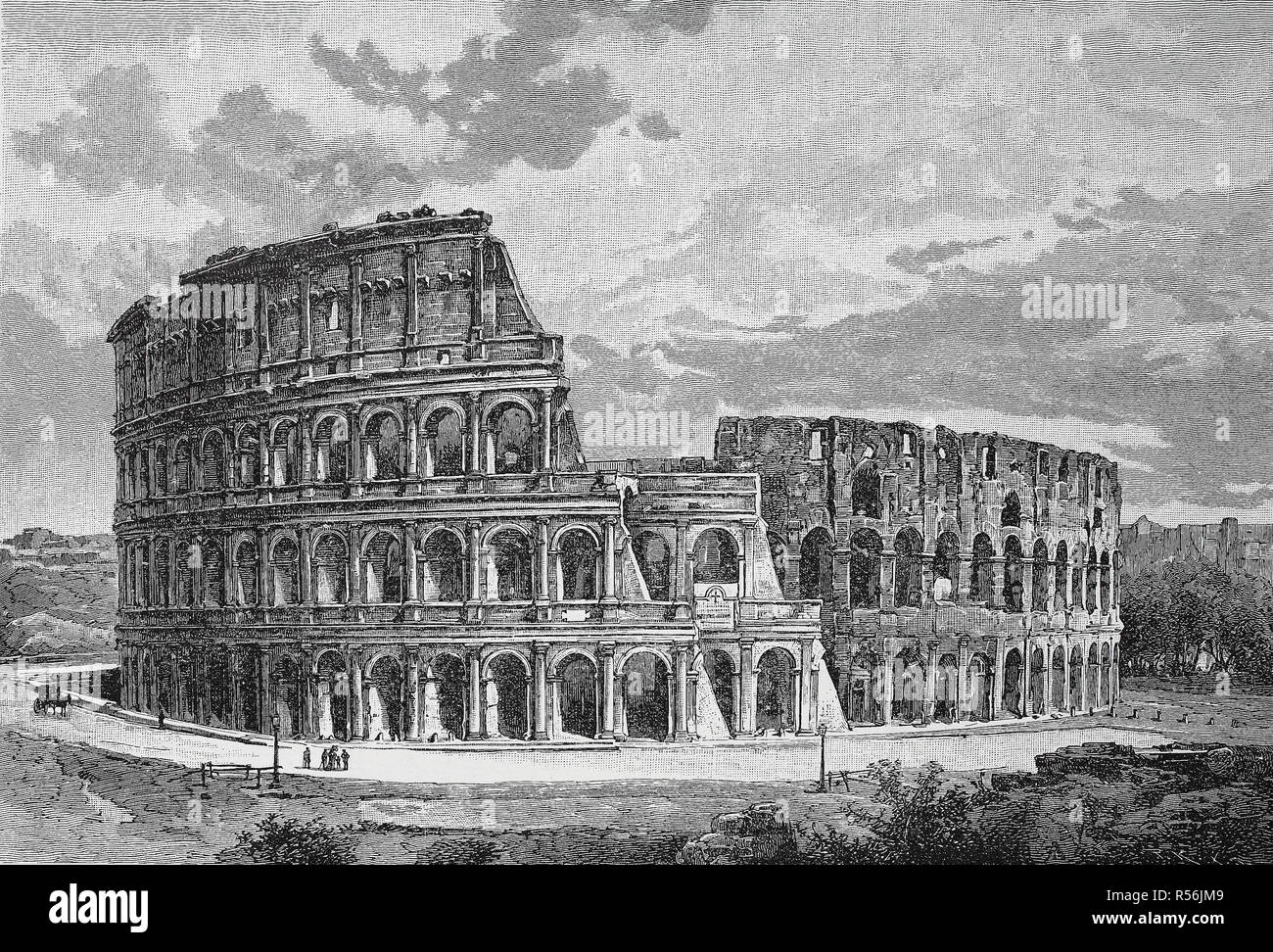 The Colosseum or Coliseum, Flavian Amphitheatre, Rome, 1880, woodcut ...