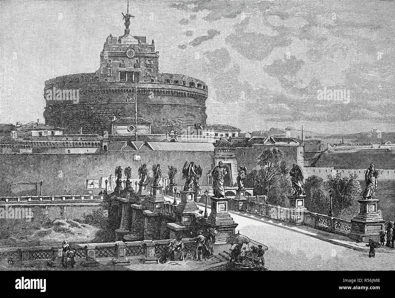 The tomb of Adrian, today s Castel Sant Angelo of Rome, 1880, woodcut ...