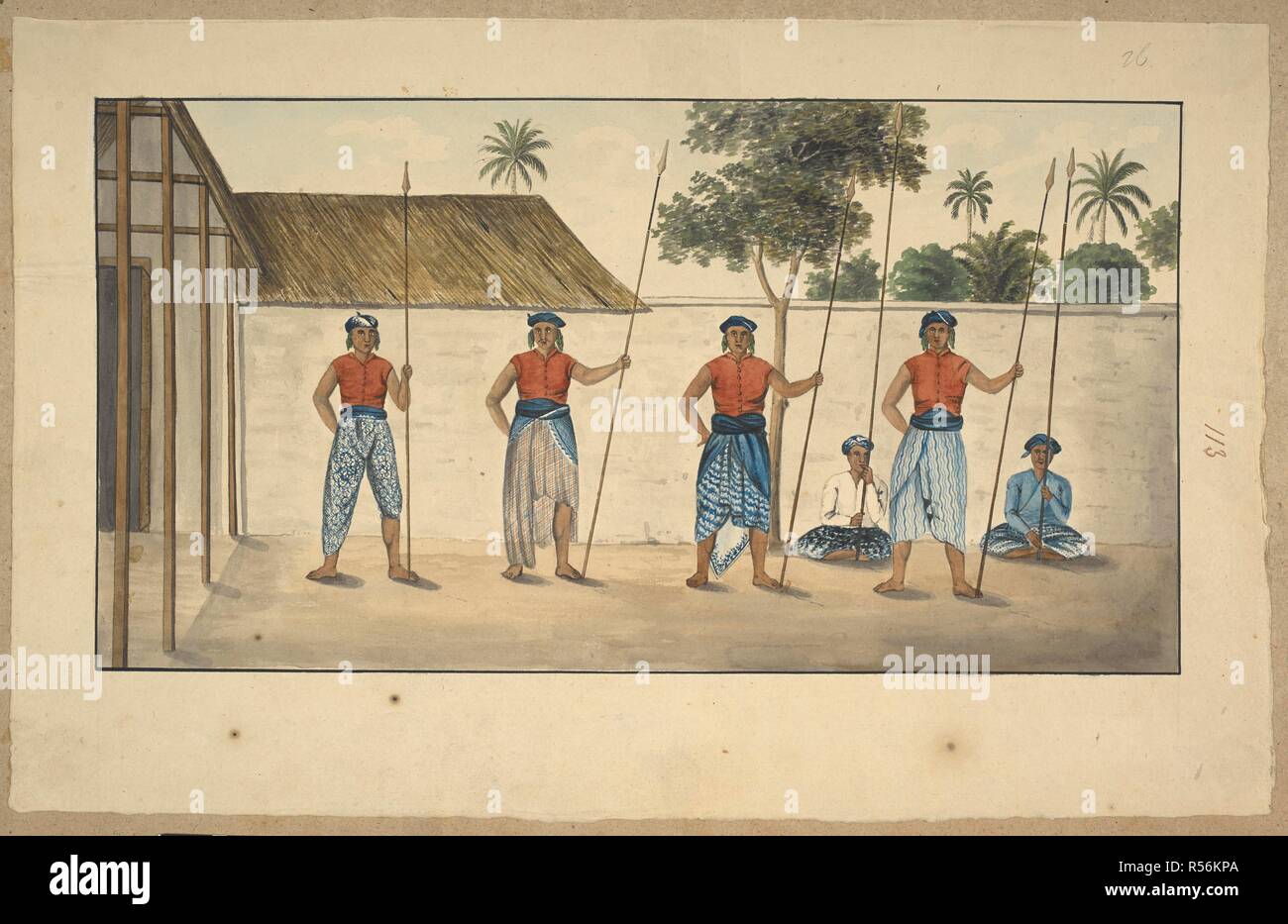 A bodyguard of six Javanese pike-bearers. Album of 116 drawings made ...