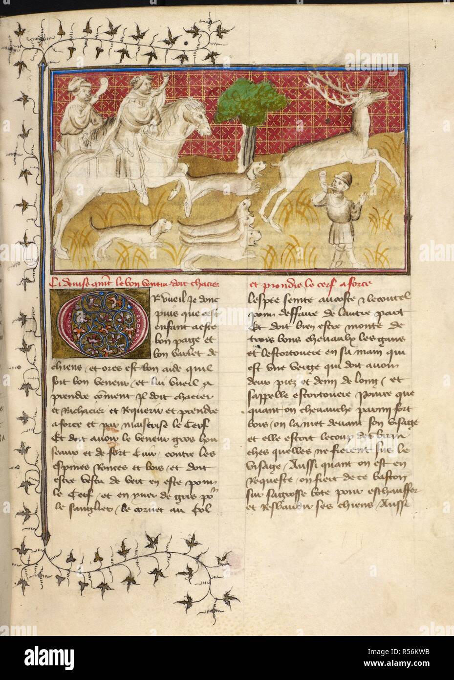 Deer hunting. Livre de Chasse. France; early 15th century. (Whole folio ...
