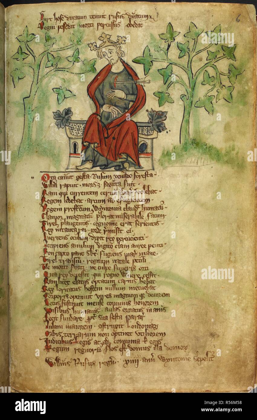 King William Rufus [William II] on his throne wounded by an arrow ...