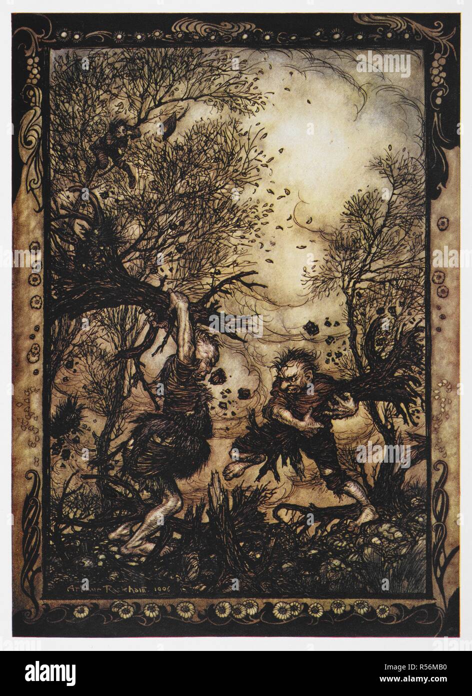 Illustration of two giants fighting with trees from The Valiant Tailor ...