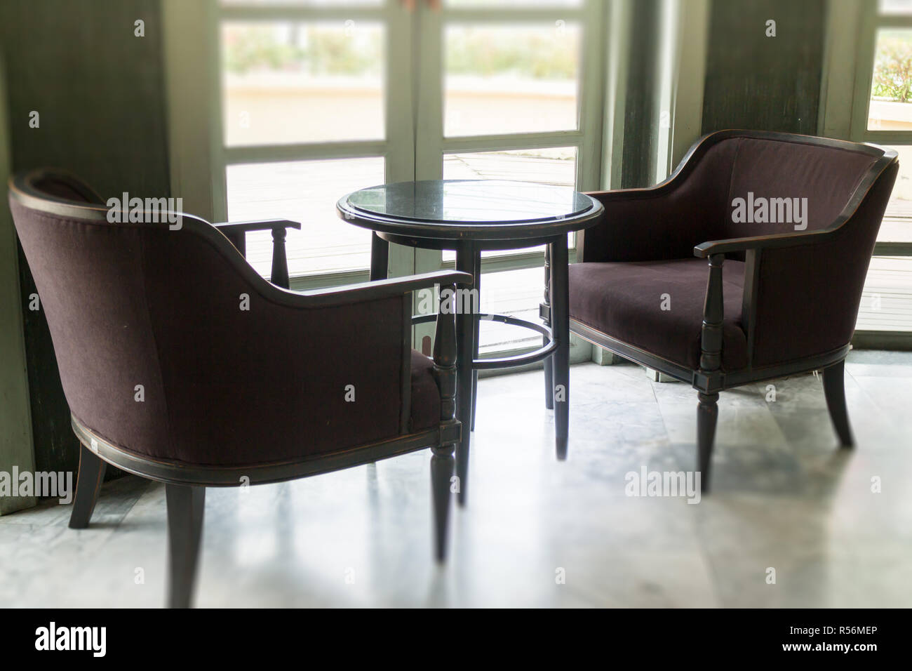 Retro Styled Sofa In Coffee Shop Stock Photo - Alamy