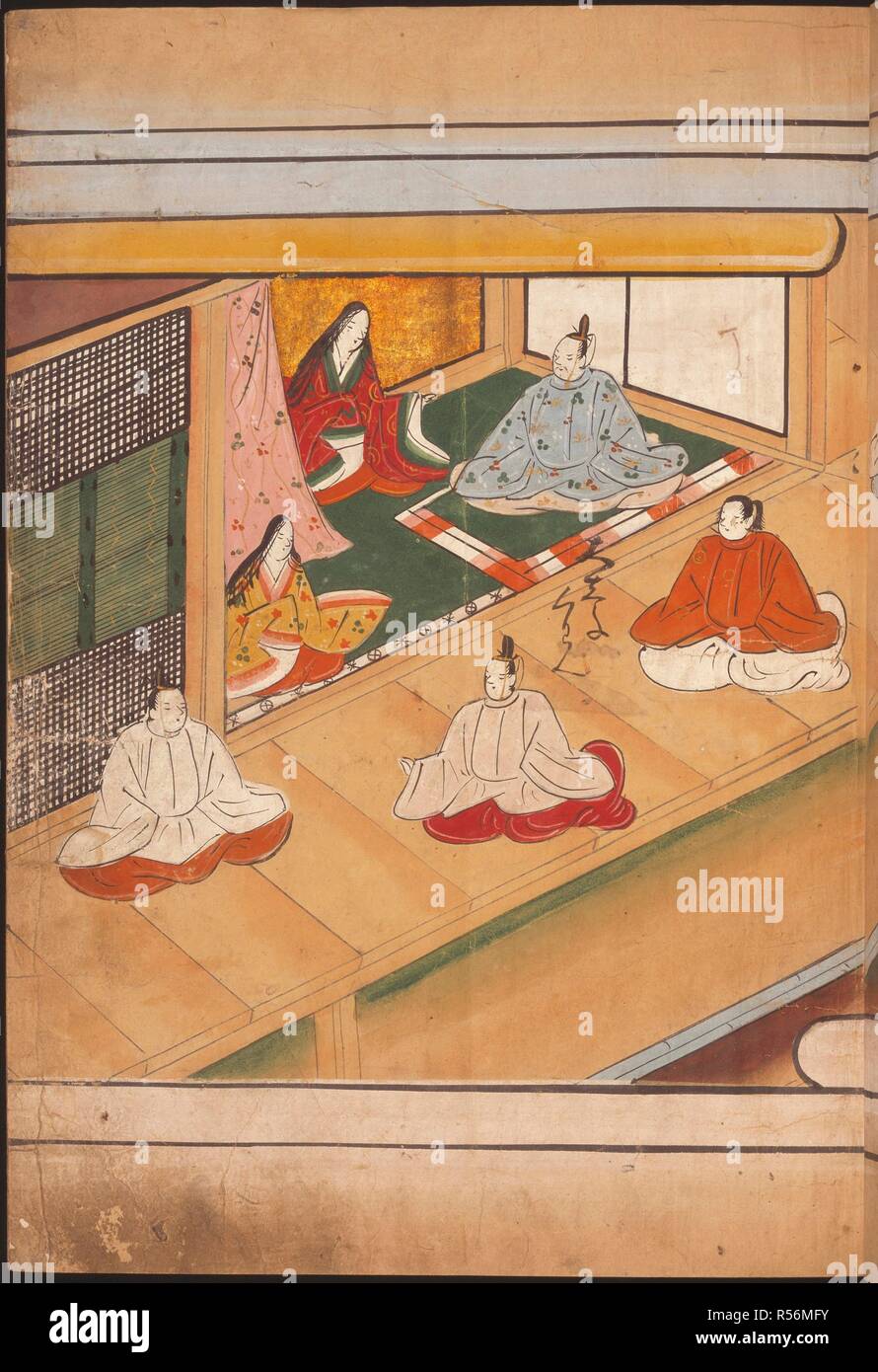 Seated Japanese nobles. Taishokkan. c.1600. Kowakamai manuscript ...