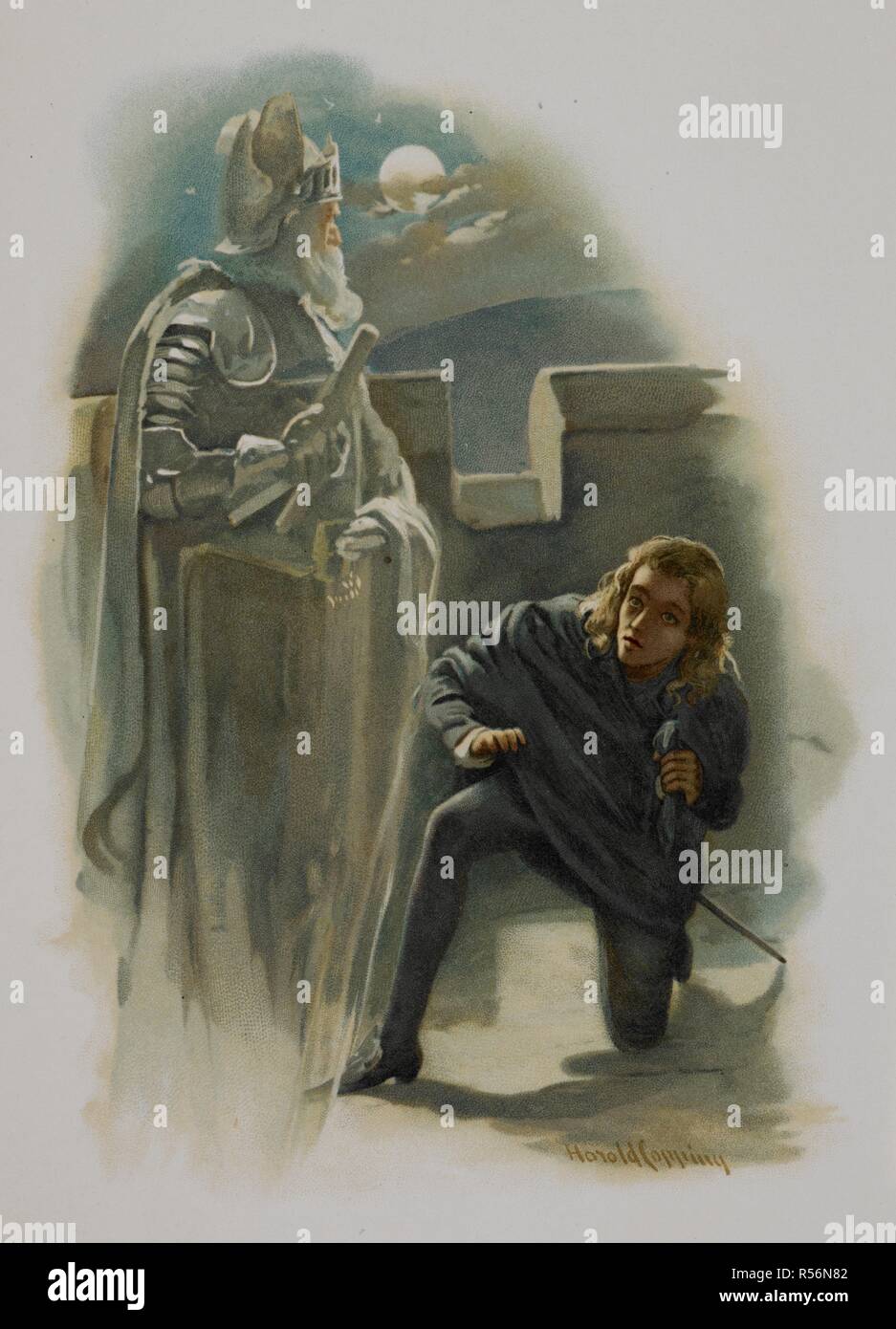 The ghost of Hamlet's father standing before Hamlet. Act I. Scene V ...