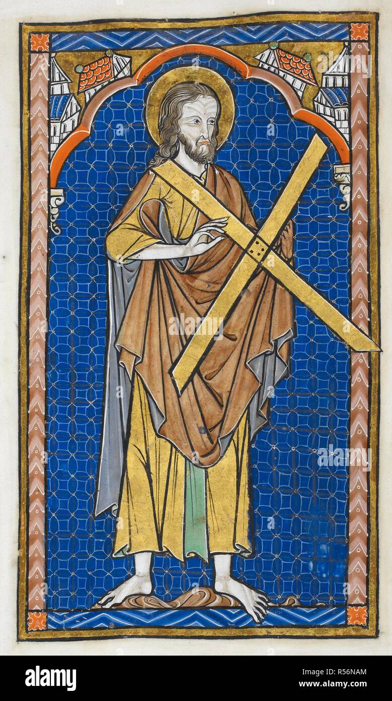 St. Andrew, with saltire cross. He stands in the centre of a trefoil ...