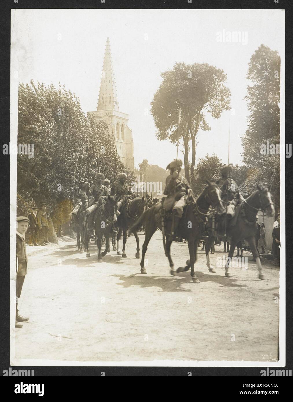 Indian cavalry & transport passing through a French town [EstrÃ©e ...