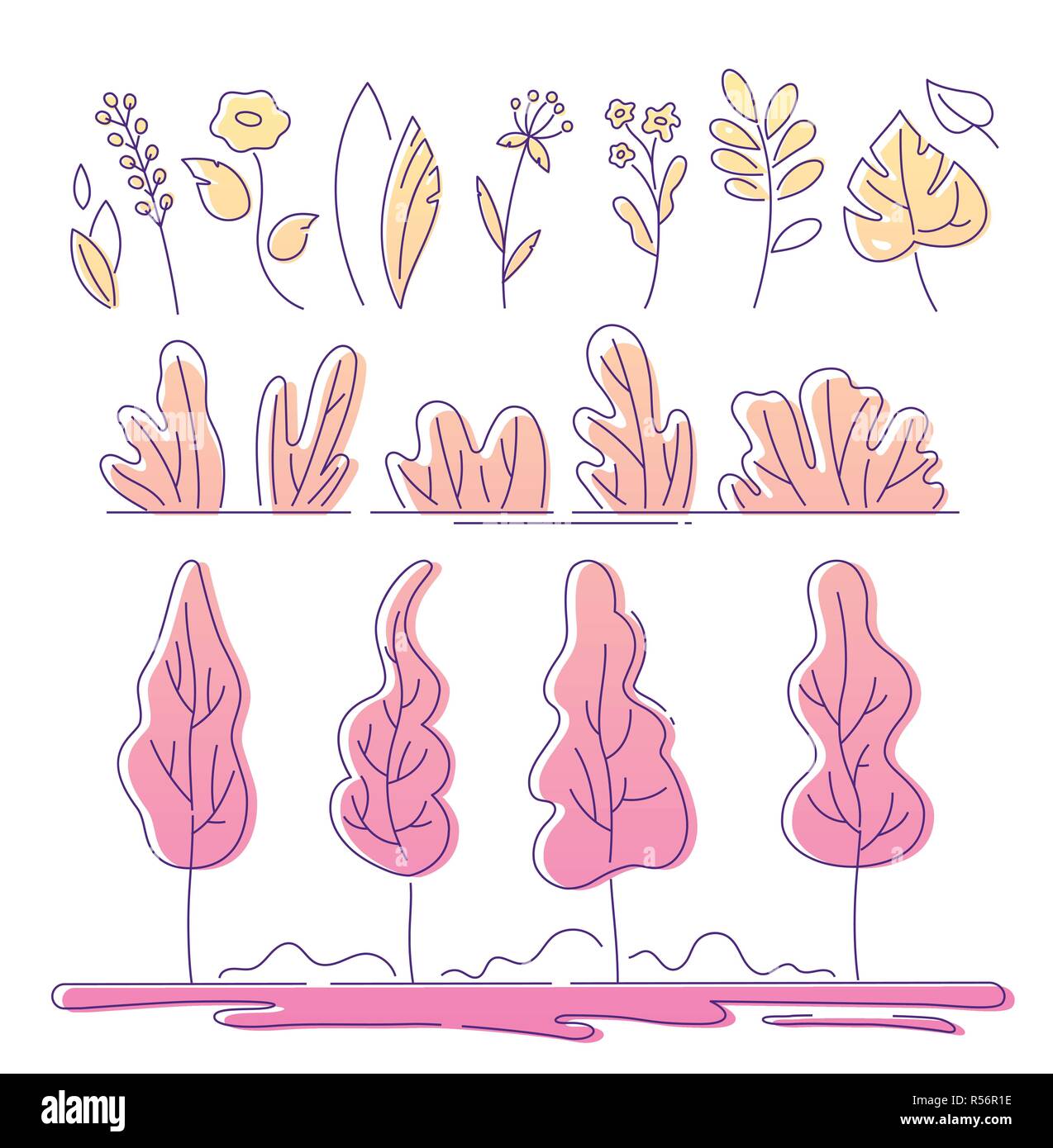 Floral elements - modern flat design style elements Stock Vector Image ...