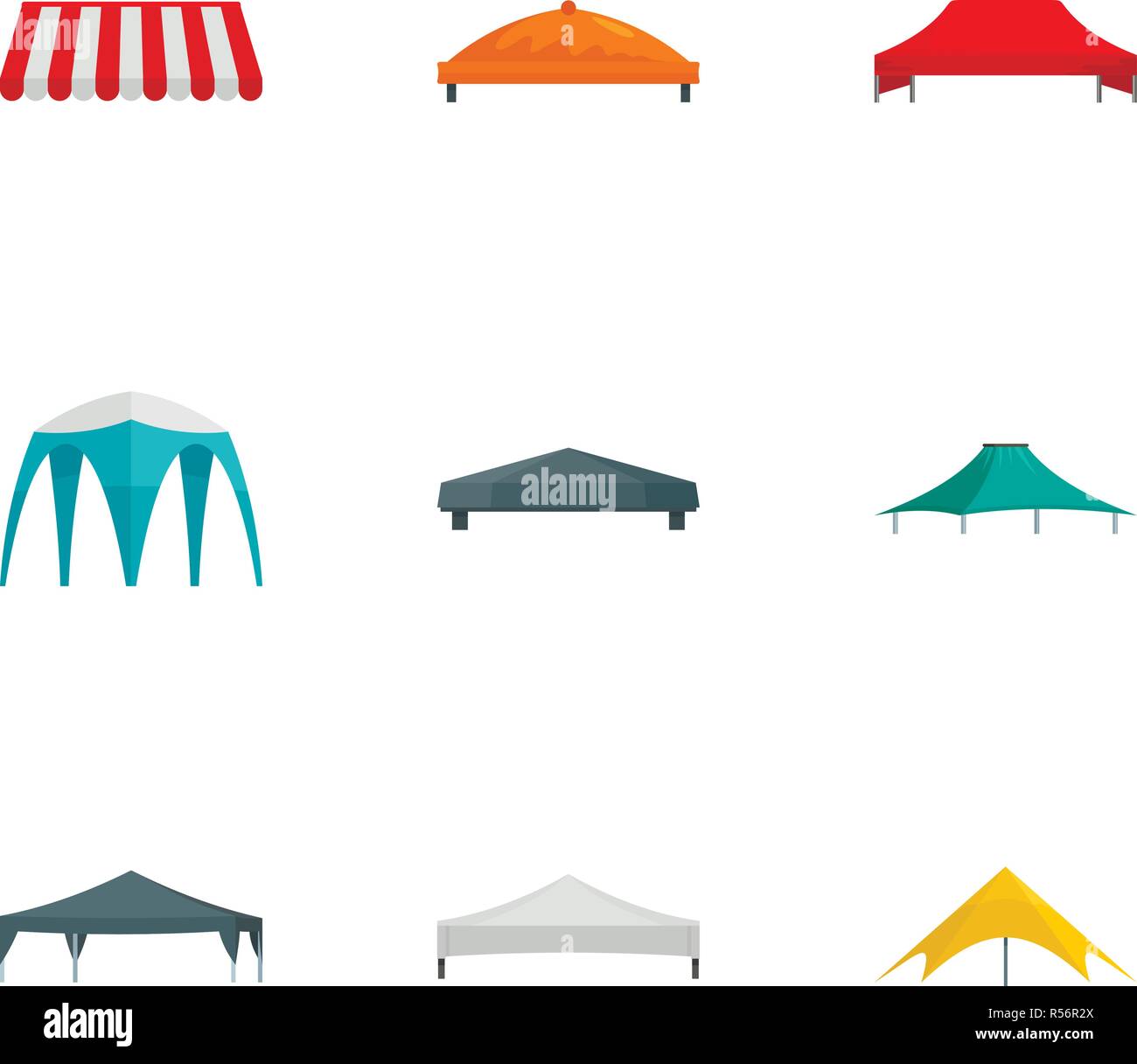Pavilion tent icon set. Flat set of 9 pavilion tent vector icons for ...