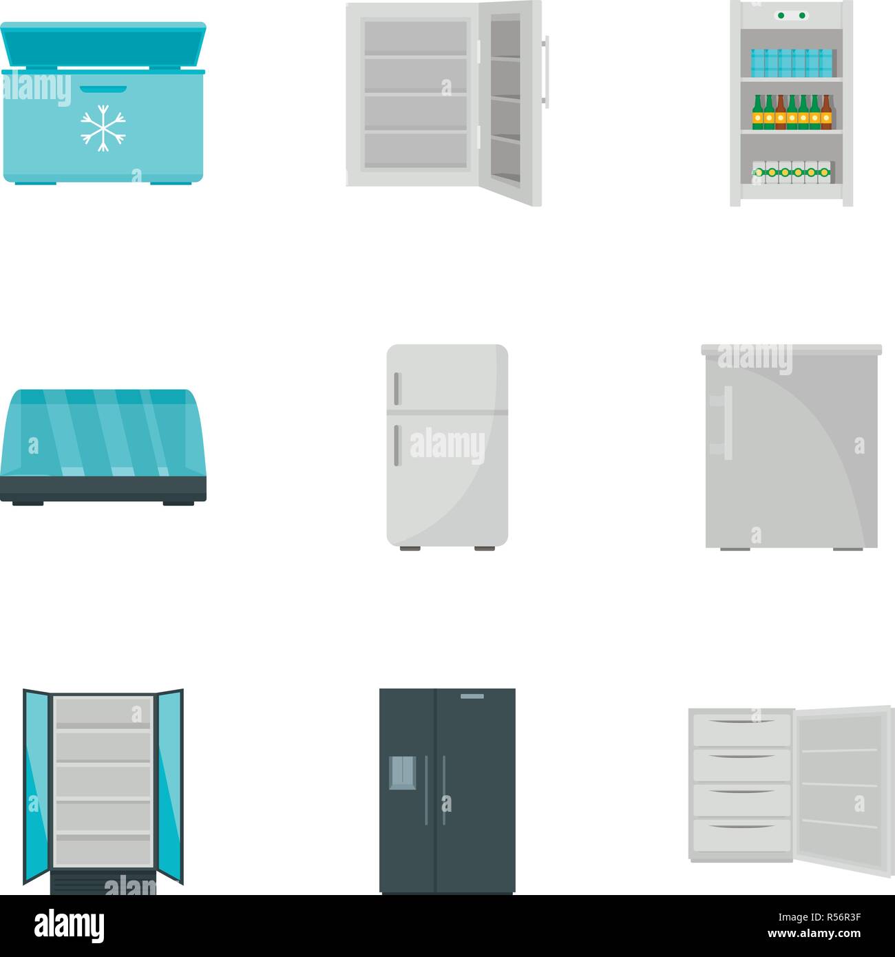 Commercial fridge icon set. Flat set of 9 commercial fridge vector ...
