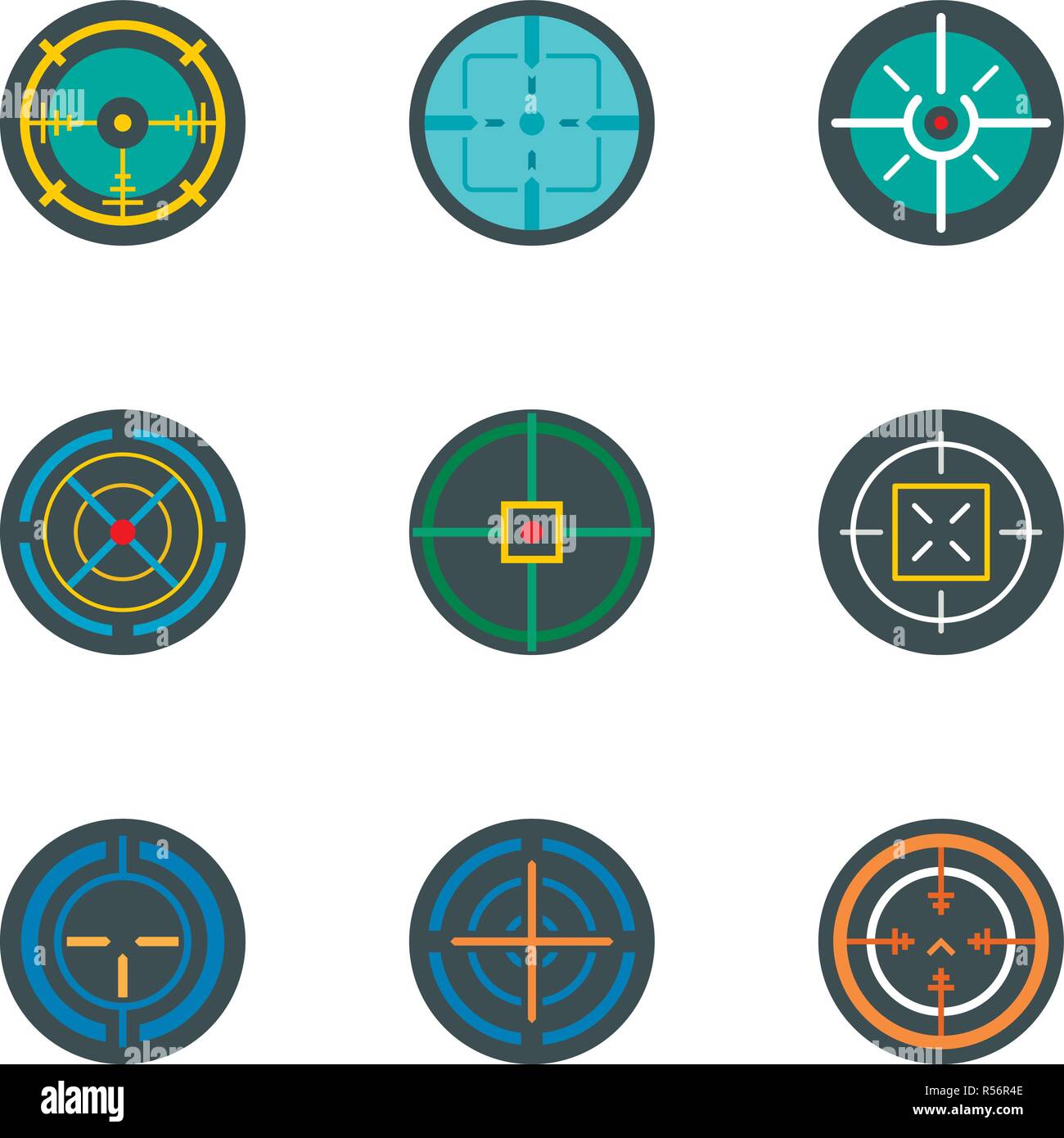 Aim icon set. Flat set of 9 aim vector icons for web design Stock ...