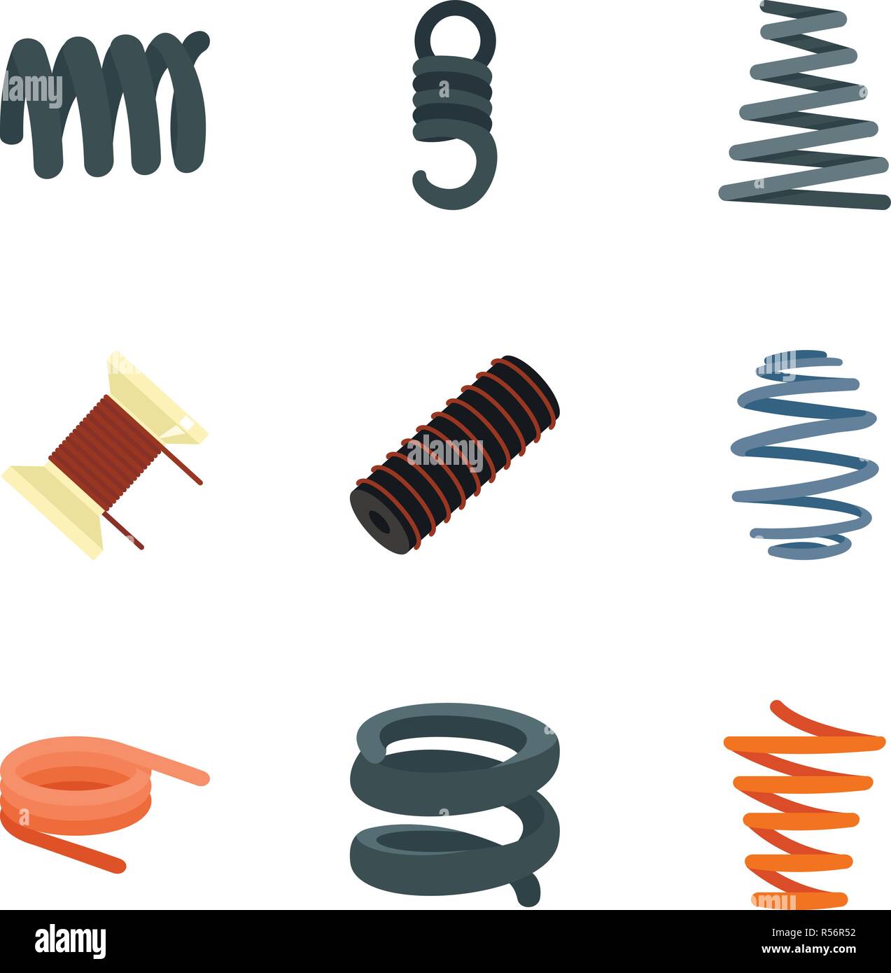Coil spring icon set. Flat set of 9 coil spring vector icons for web ...