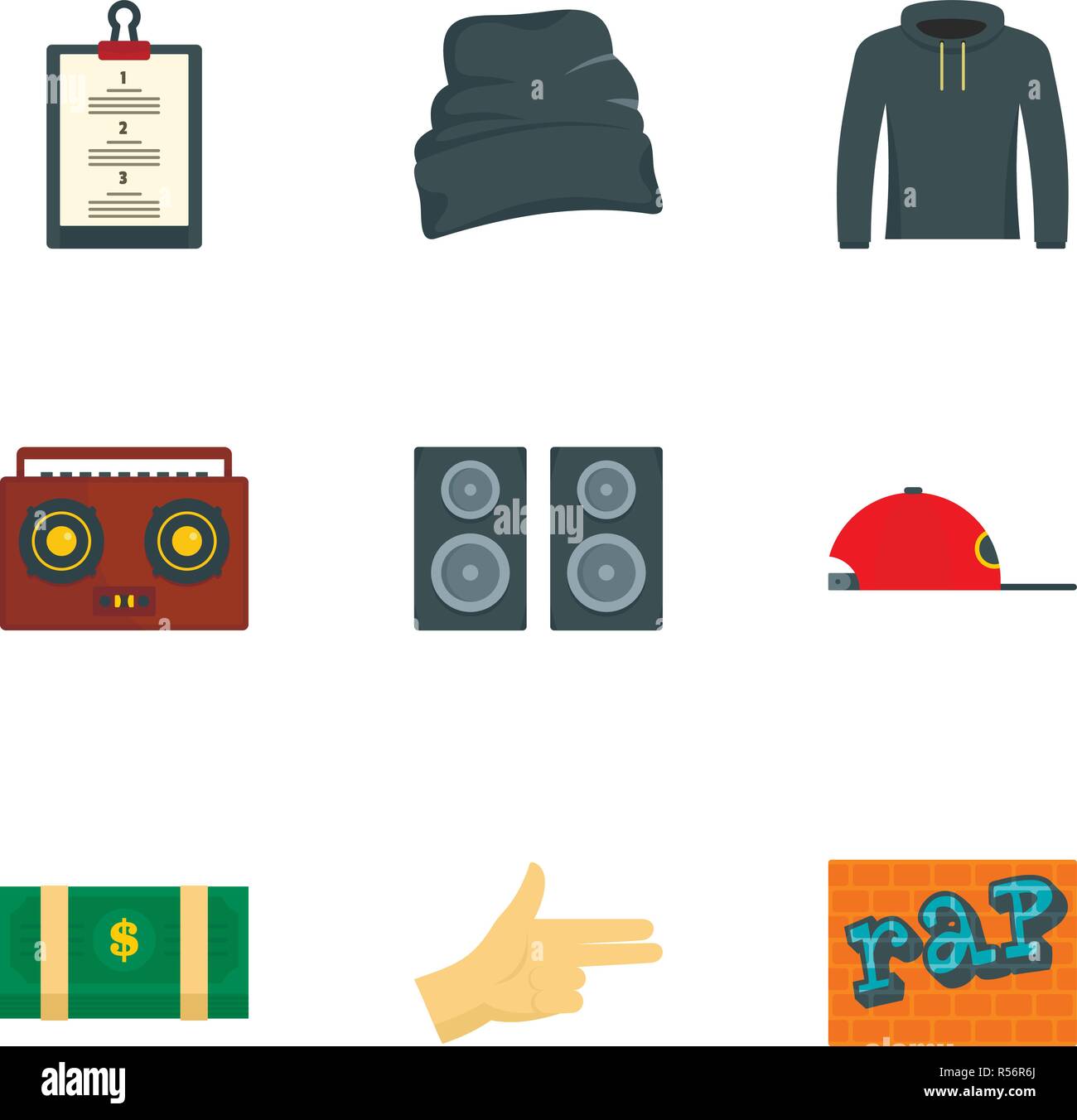 Rap icon set. Flat set of 9 rap vector icons for web design Stock ...