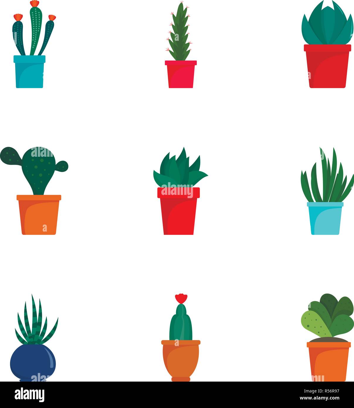 Succulent cactus icon set. Flat set of 9 succulent cactus vector icons ...