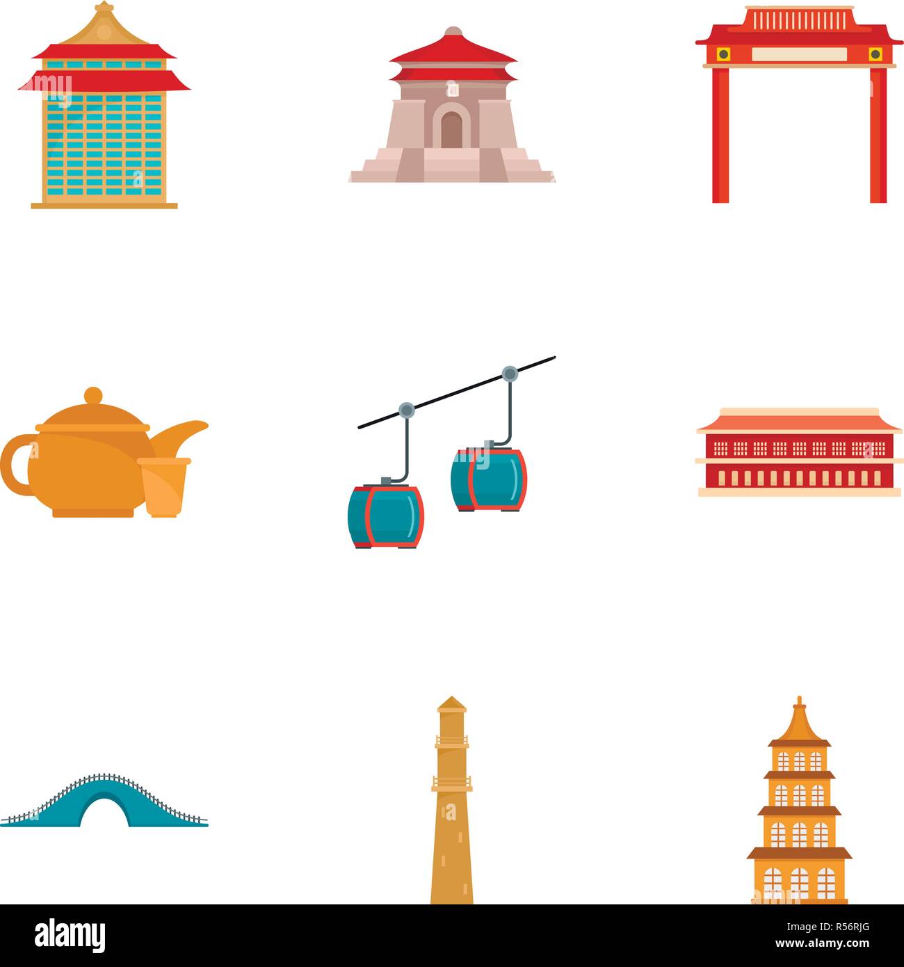 Taiwan icon set. Flat set of 9 taiwan vector icons for web design Stock ...